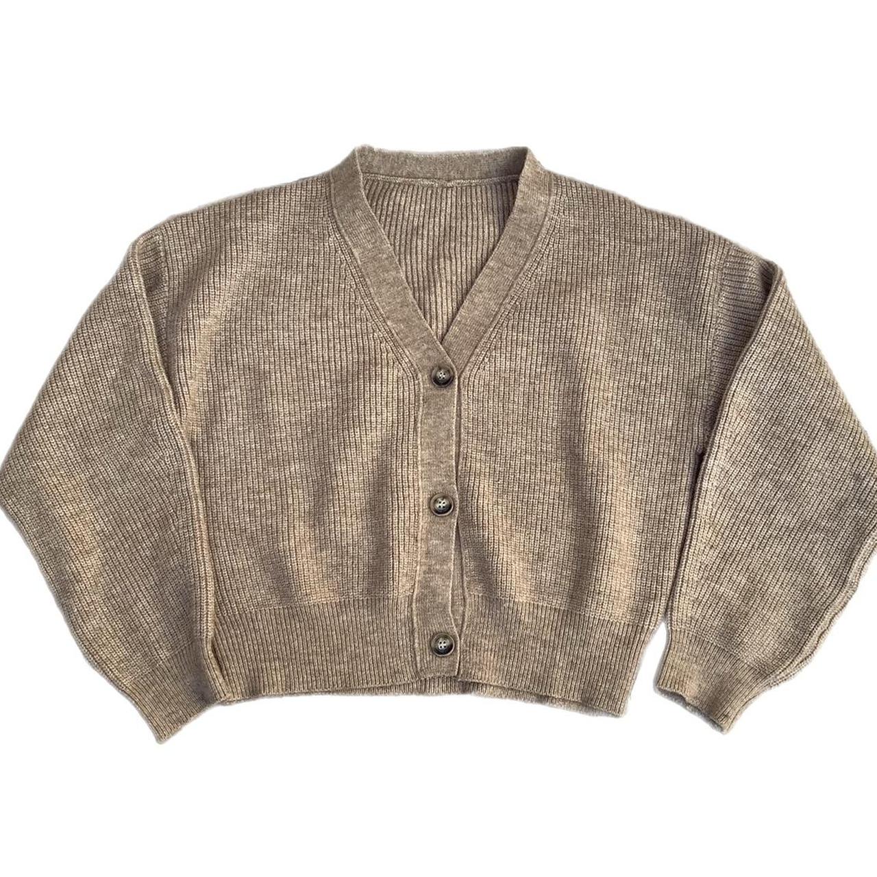 Beige tan basic chunky knit cardigan Fit is slightly... - Depop