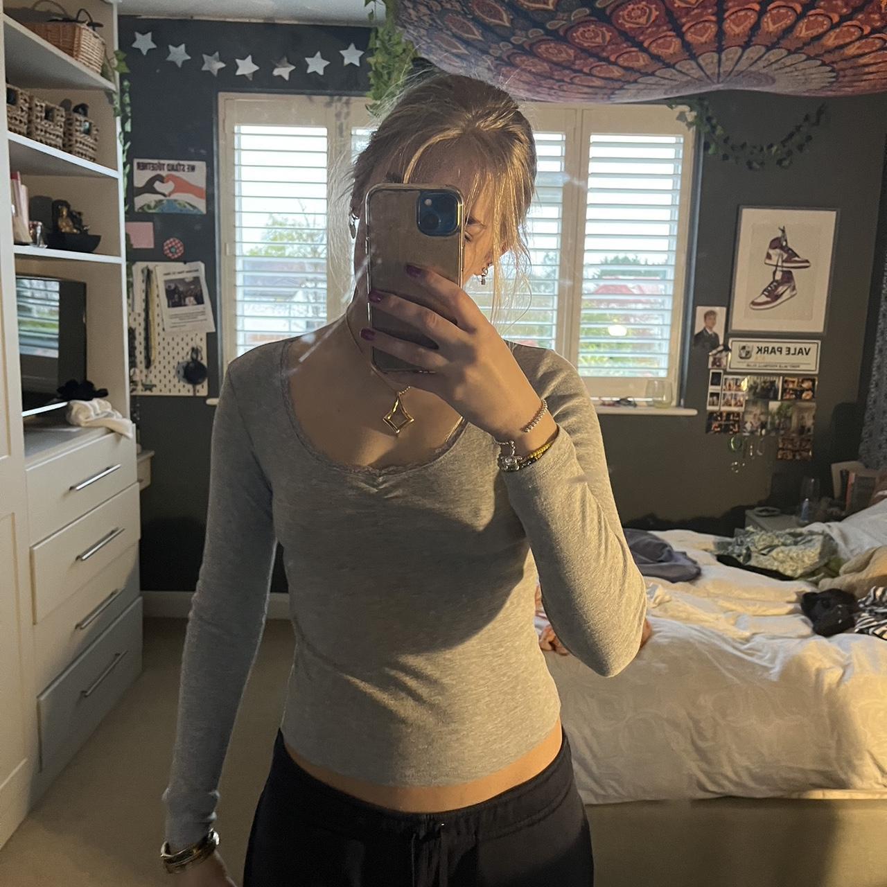 subdued grey long sleeve top size small no flaws,... - Depop