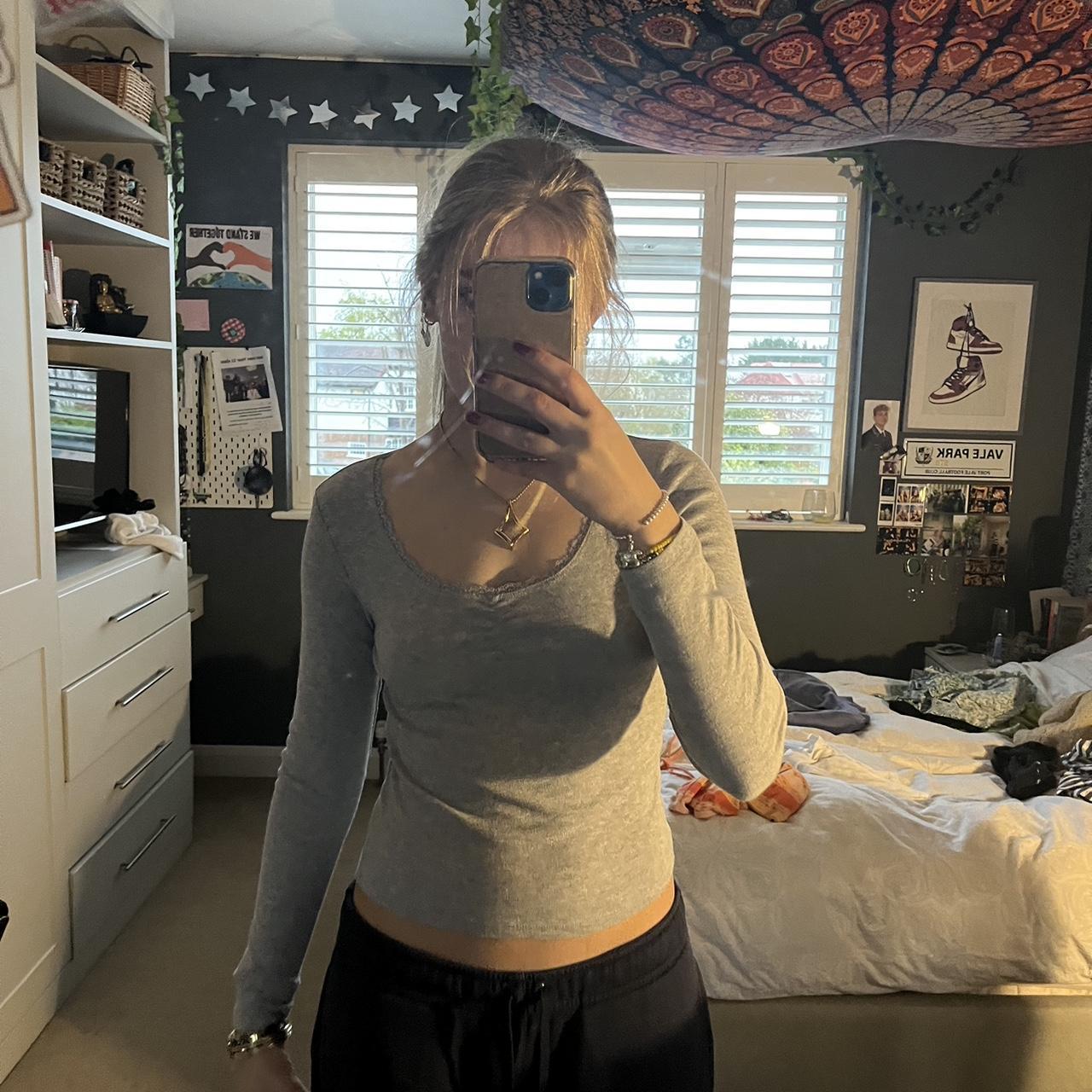 subdued grey long sleeve top size small no flaws,... - Depop