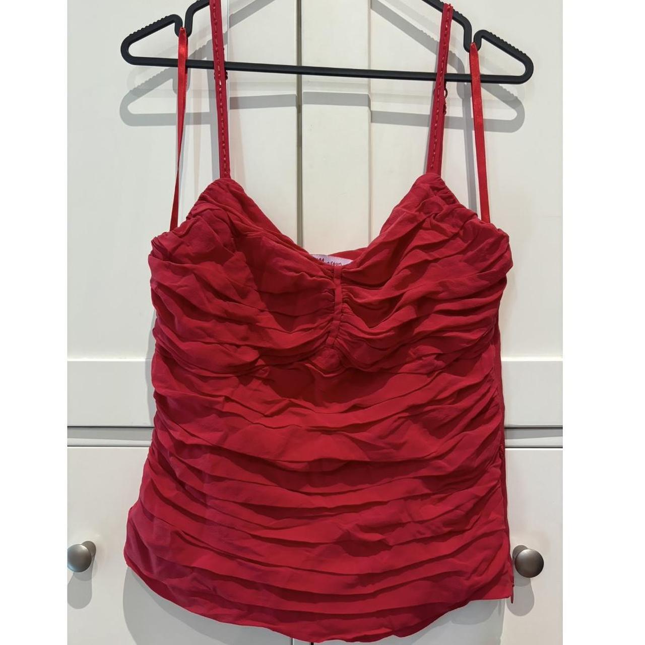 Red monsoon ruched crop top with adjustable... - Depop