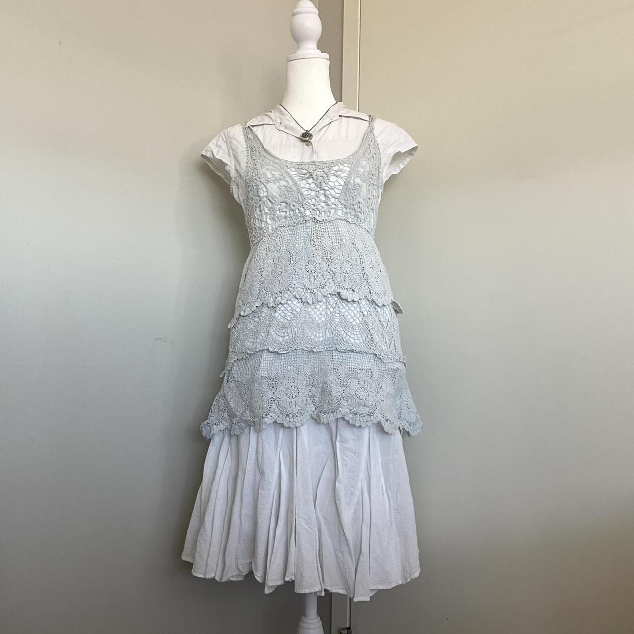 light blue crochet pattern blouse * made of... - Depop