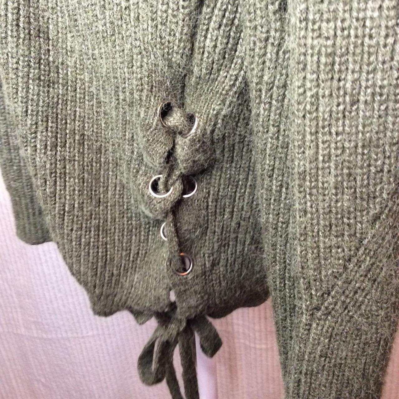 Long Sleeve Close Knit Sweater Size Tie Accents... - Depop