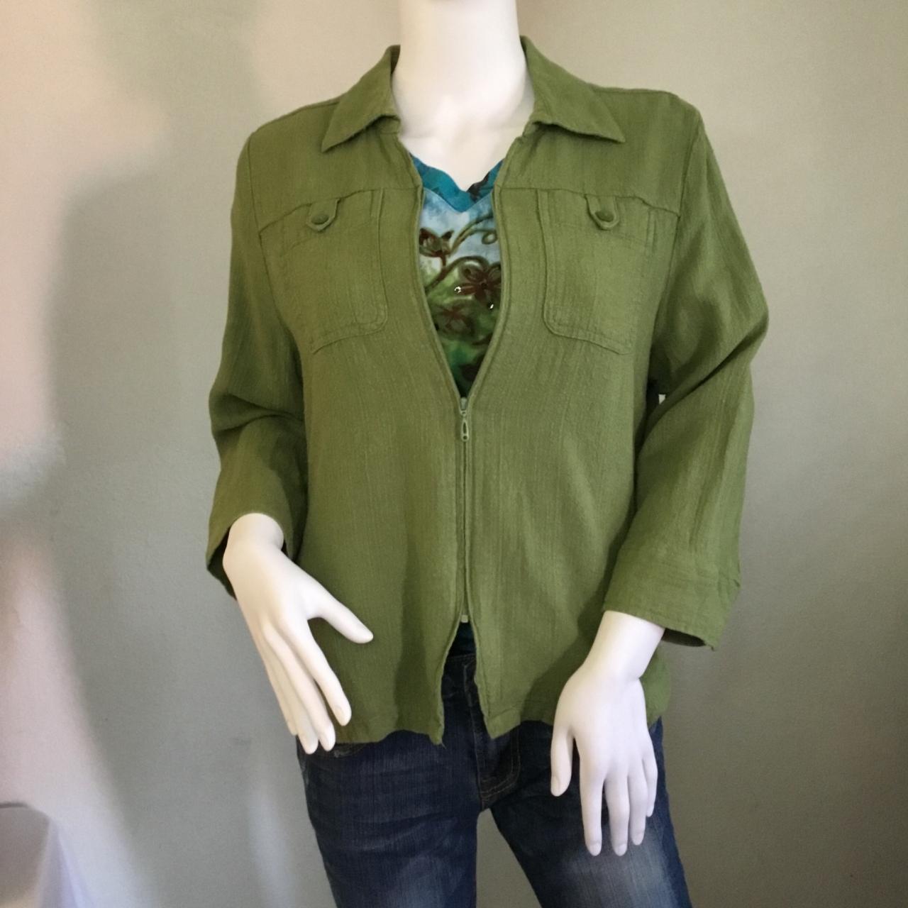 Linen Jacket Top Front Breast Pockets Full Zipper... - Depop