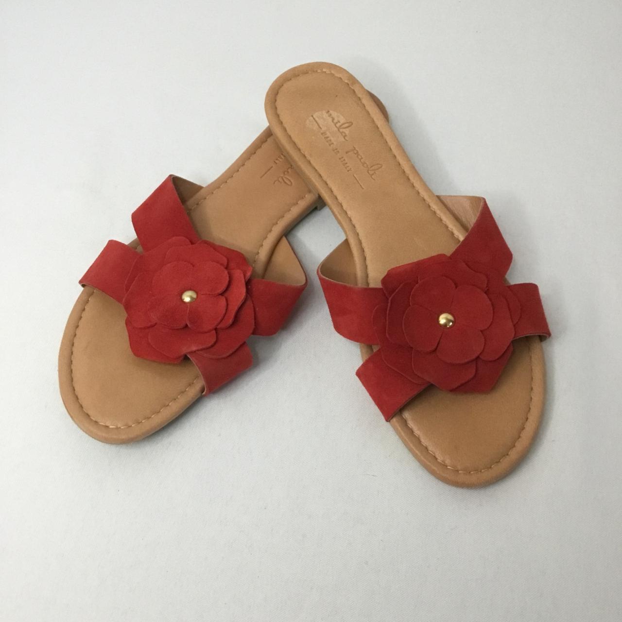 Women's Suede Red Flower Slide Sandals Made in Italy... - Depop