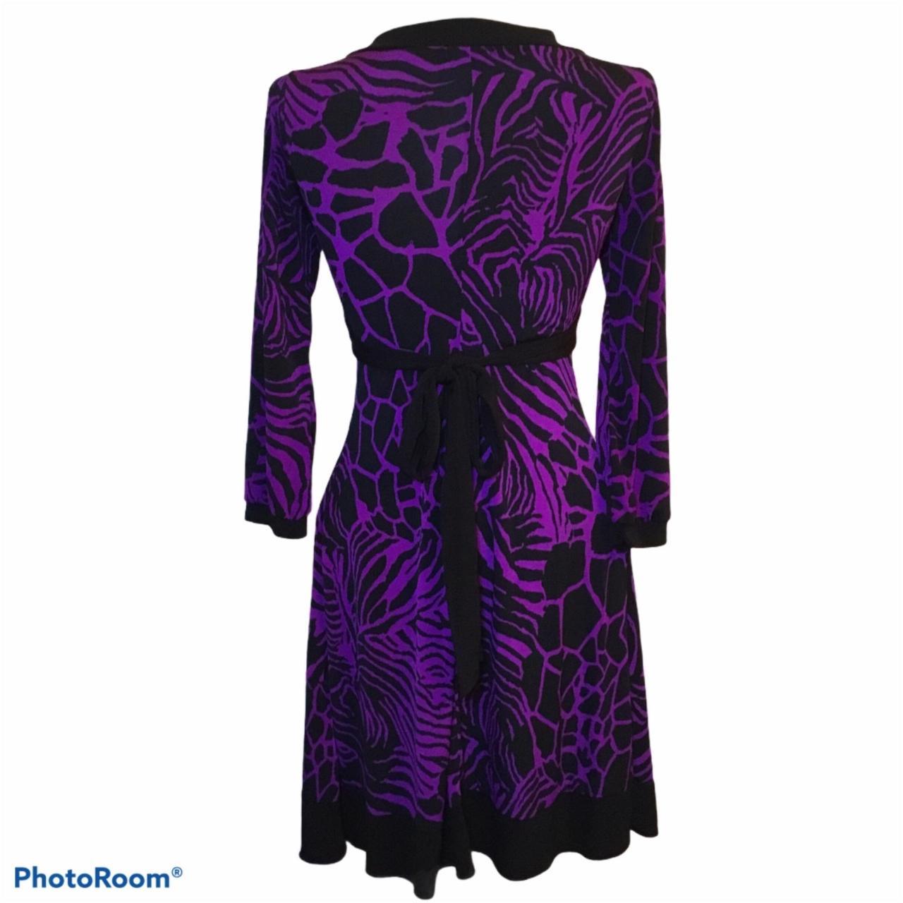 Purple Black Animal Print Tea Long Sleeve Dress... - Depop