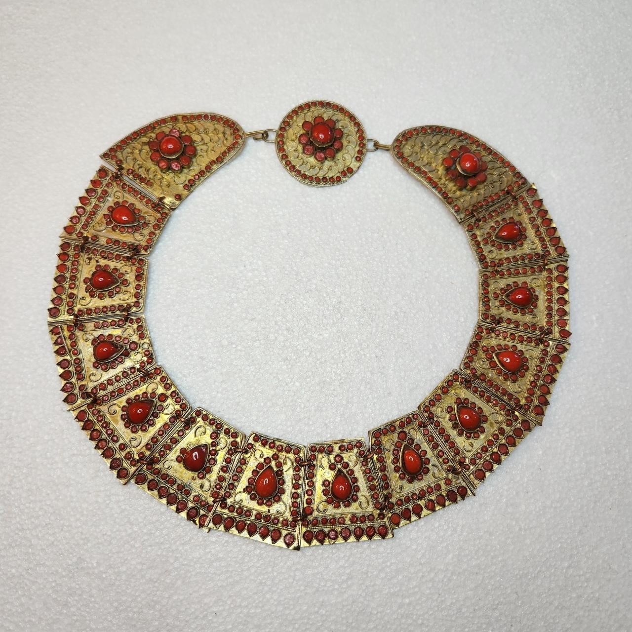 1930's Indian Hand-Crafted Copper Collar with Coral... | Depop