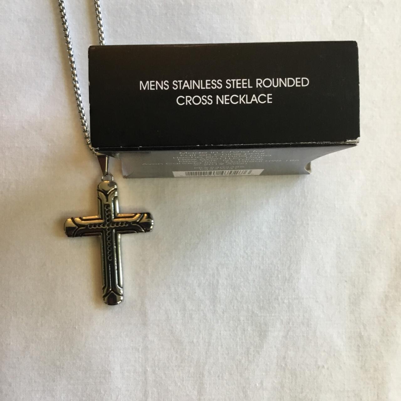 Men's Stainless Steel Rounded Cross Necklace 24" L... - Depop