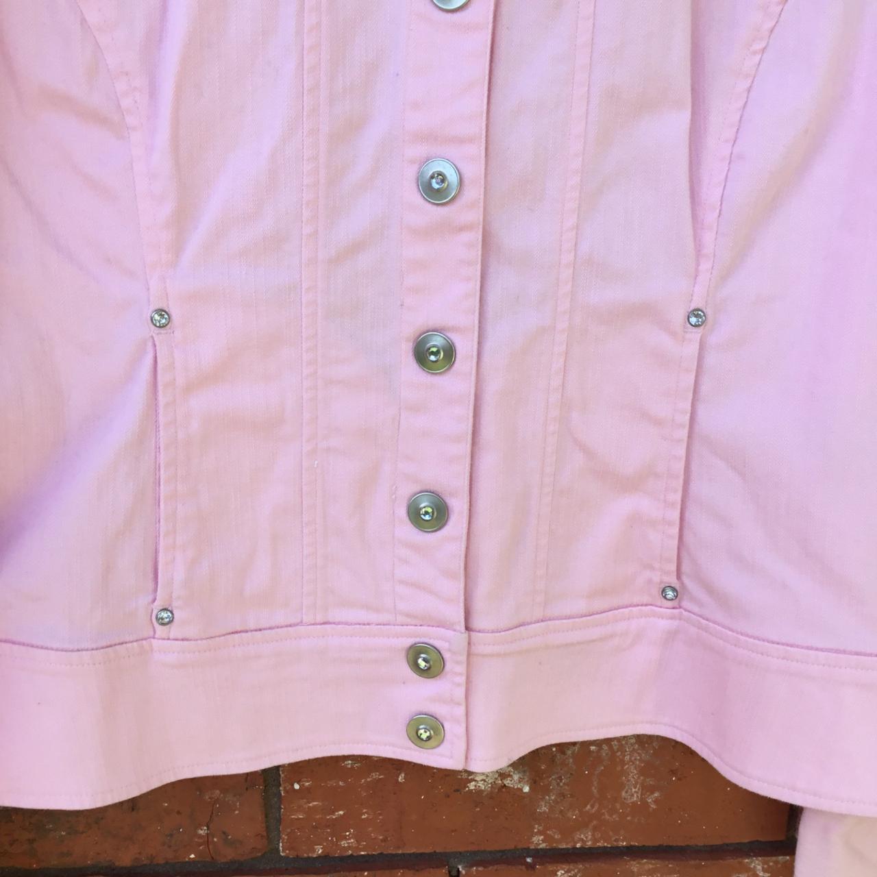 Pink Denim Jean Jacket Bling Button Accents Ladies... - Depop