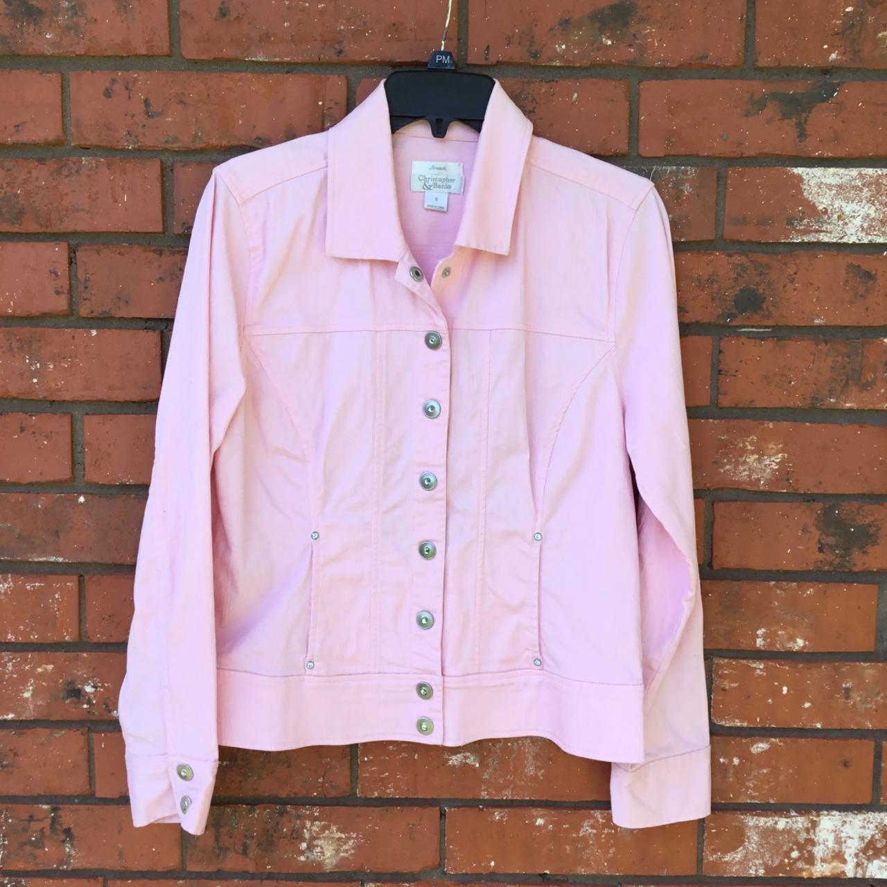 Pink Denim Jean Jacket Bling Button Accents Ladies... - Depop