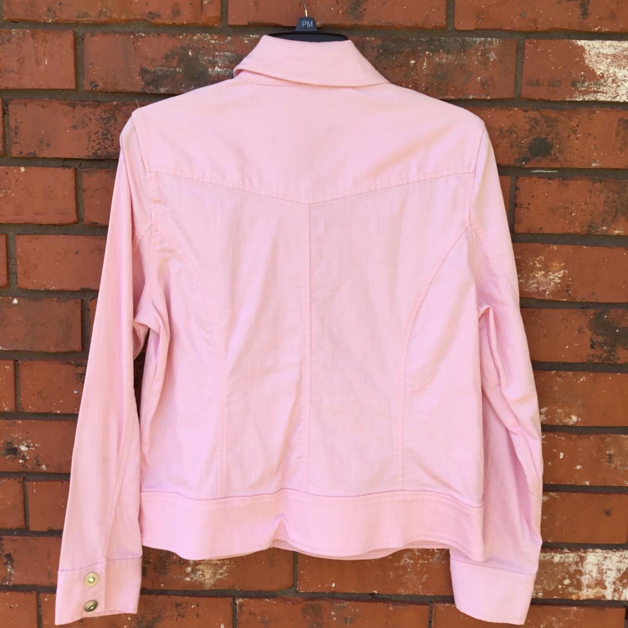 Pink Denim Jean Jacket Bling Button Accents Ladies... - Depop