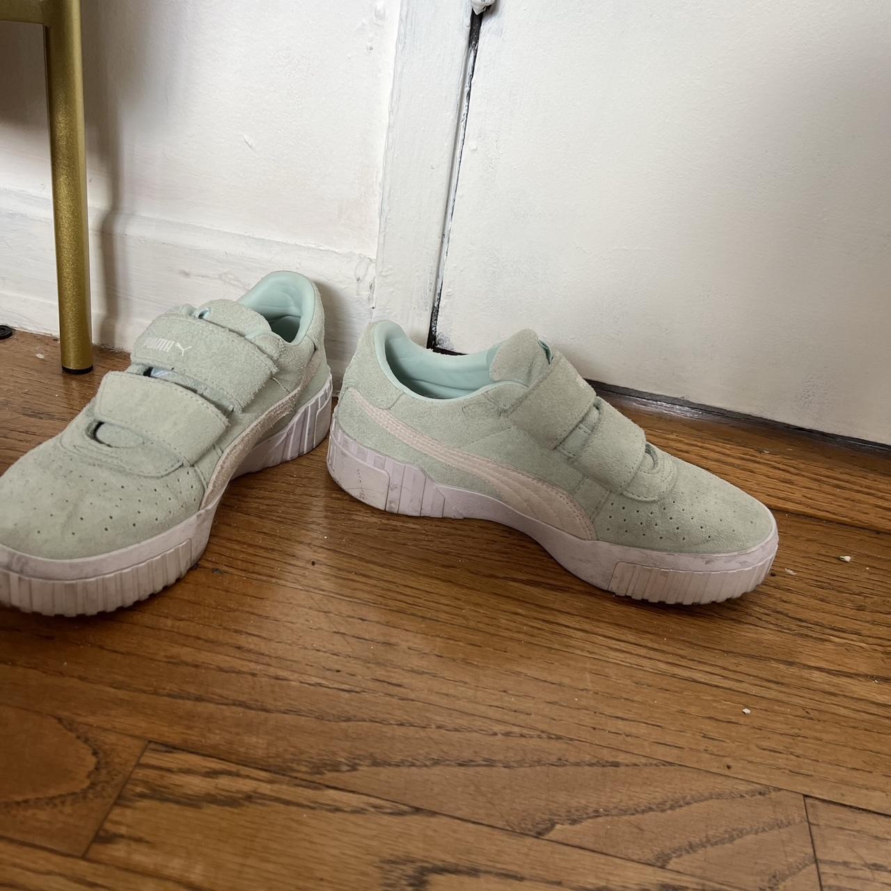 Pre loved mint chunky pumas with Velcro, sooo cute,... - Depop
