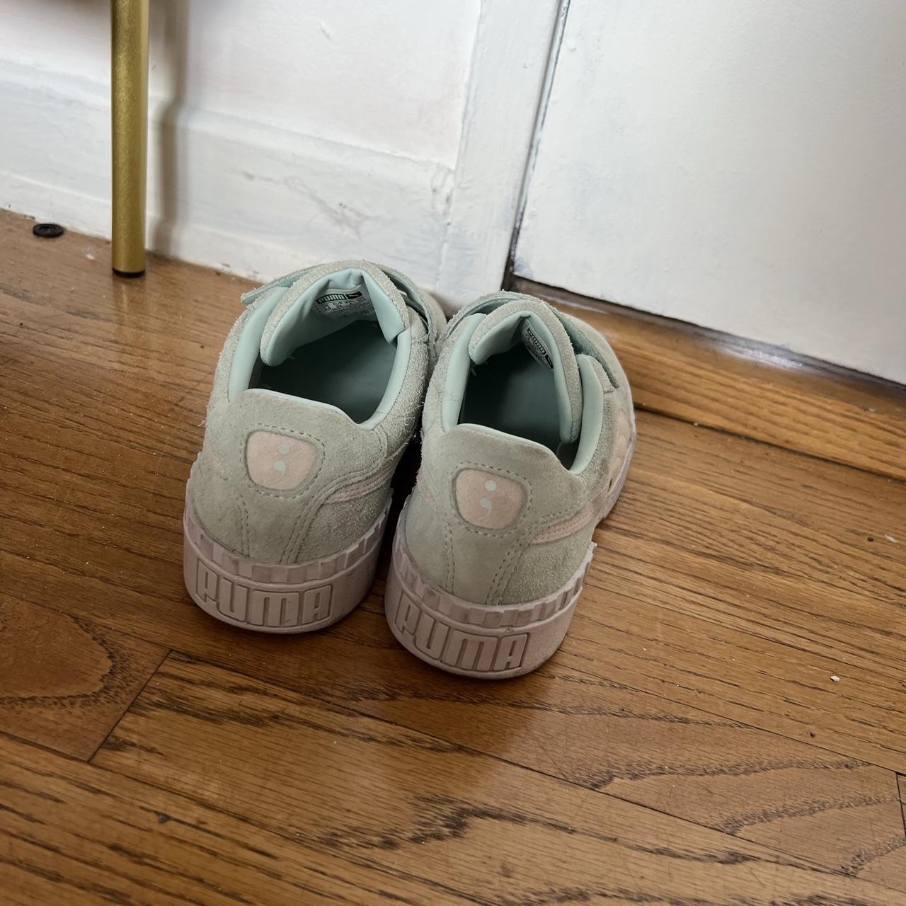 Pre loved mint chunky pumas with Velcro, sooo cute,... - Depop