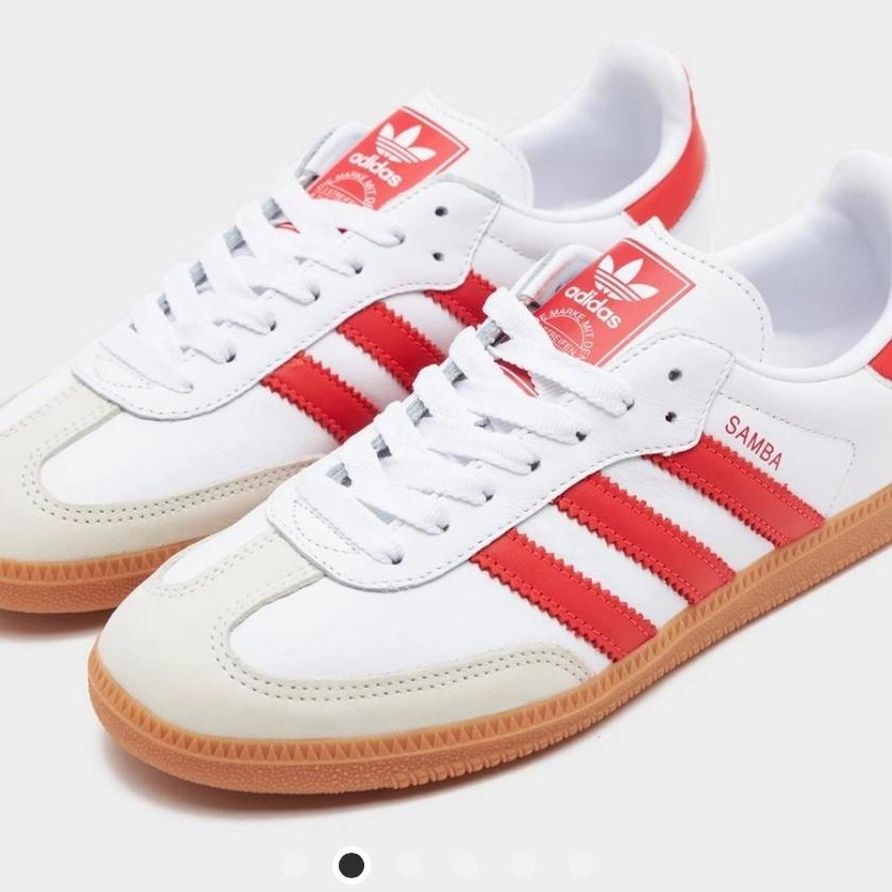 Red and white sambas Size 7 Worm a few times in... - Depop