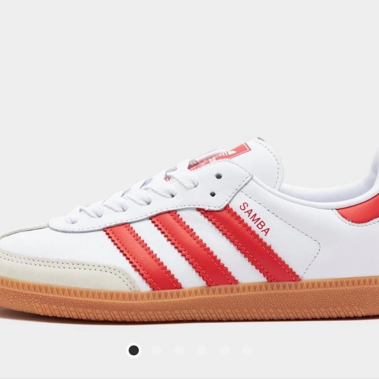 Red and white sambas Size 7 Worm a few times in... - Depop