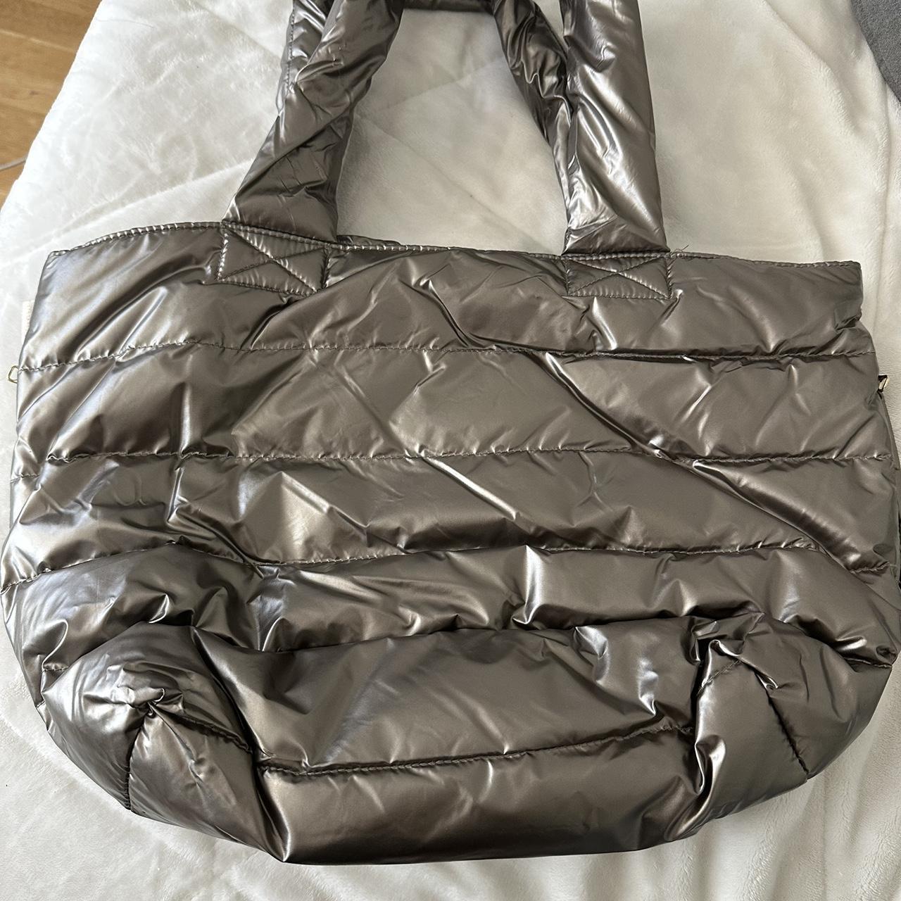 Silver puffer tote bag Very spacious Dm for... - Depop