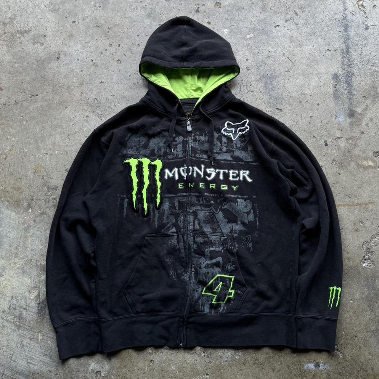 Y2K Fox Racing Monster Energy black zip-up... | Depop