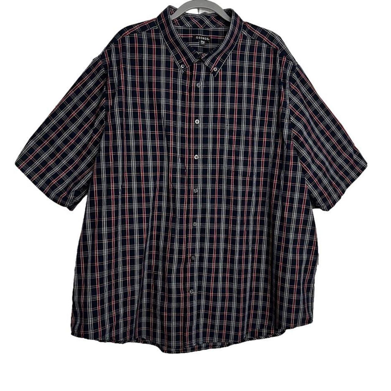 George Button Down Blue Red Plaid Collared Short... - Depop