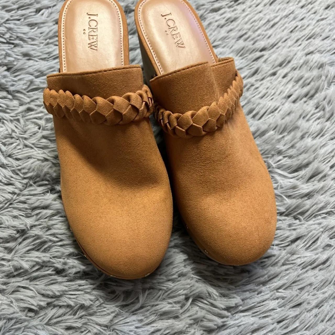 J Crew Camel Brown Clogs Mule Heels Faux Suede Size 10 - Depop