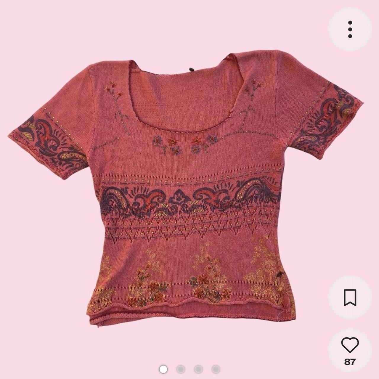 Gorgeous salmon pink knitted top with intricate... - Depop