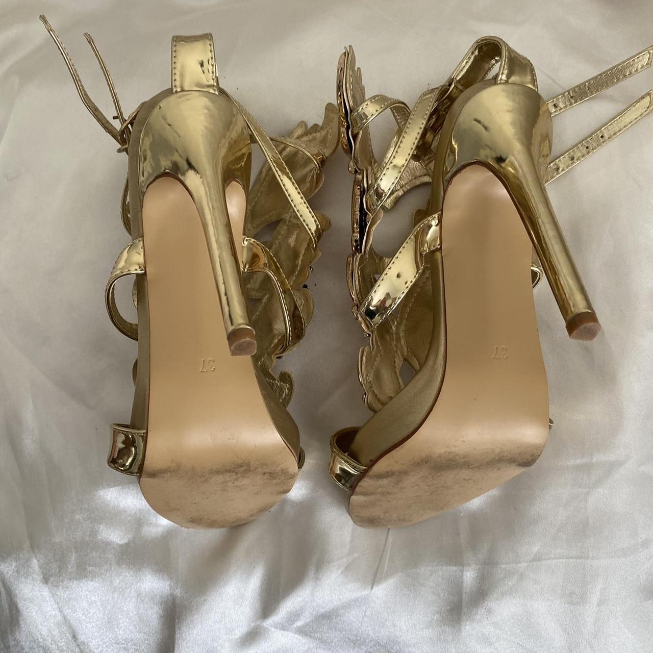 Gold designer inspired leaf heels with adjustable... - Depop