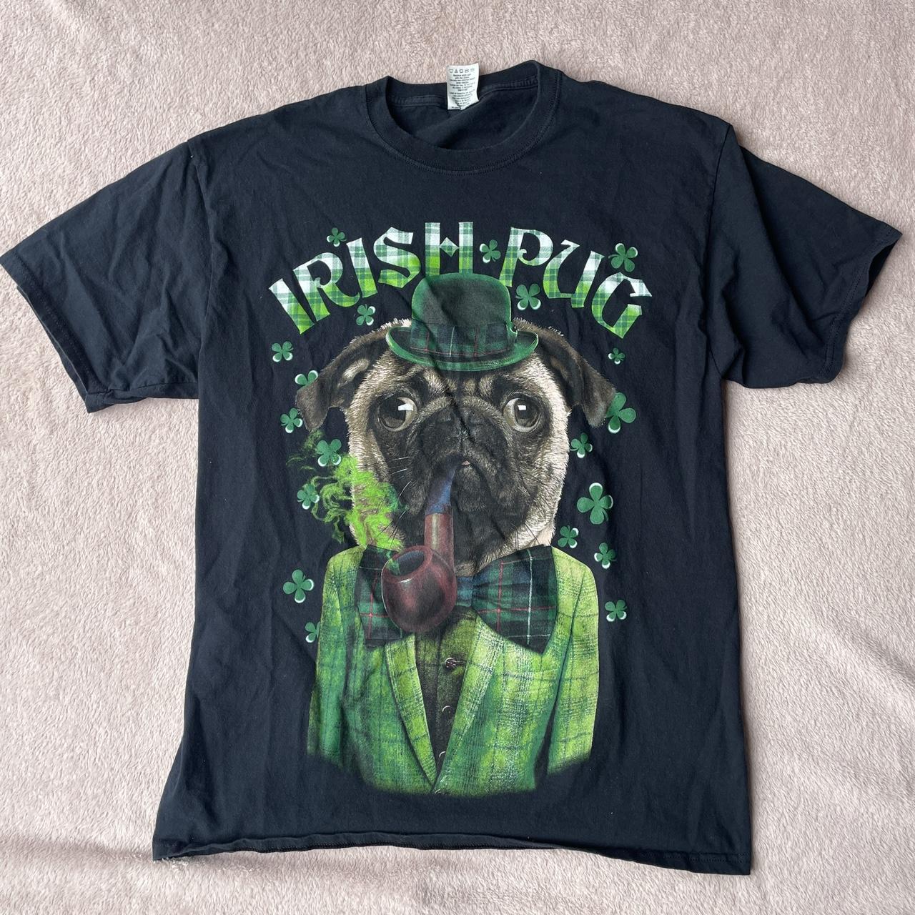 Black and green Irish Pug shirt #StPatricksDay... | Depop