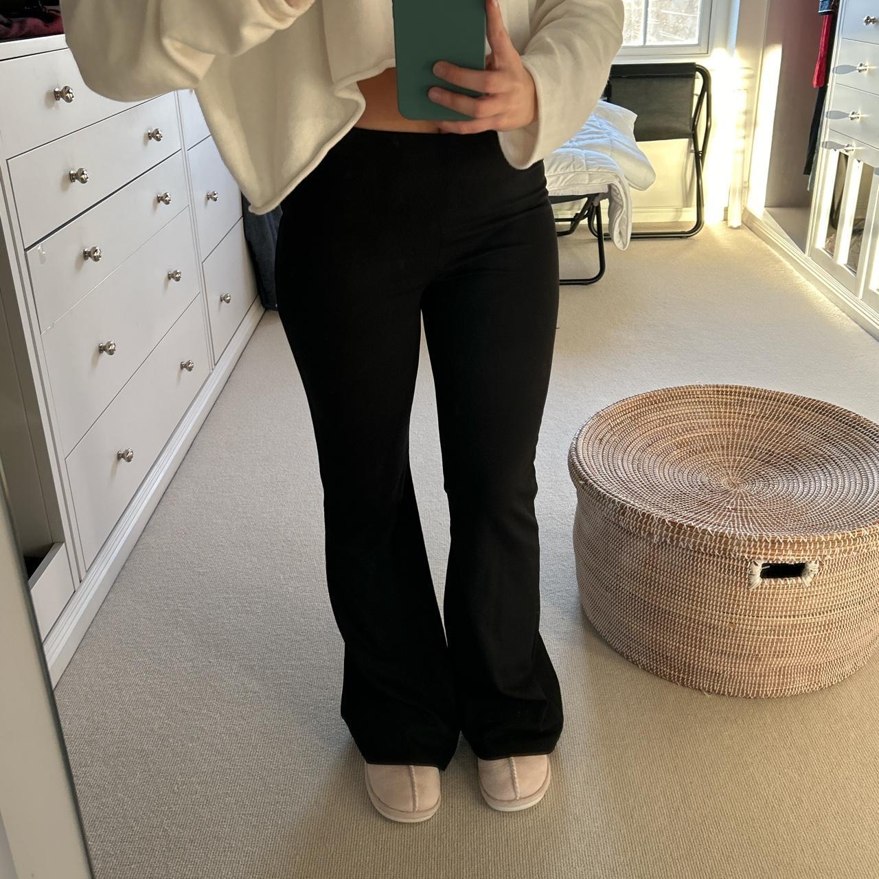 black flares with crisscross cutouts super comfy... - Depop