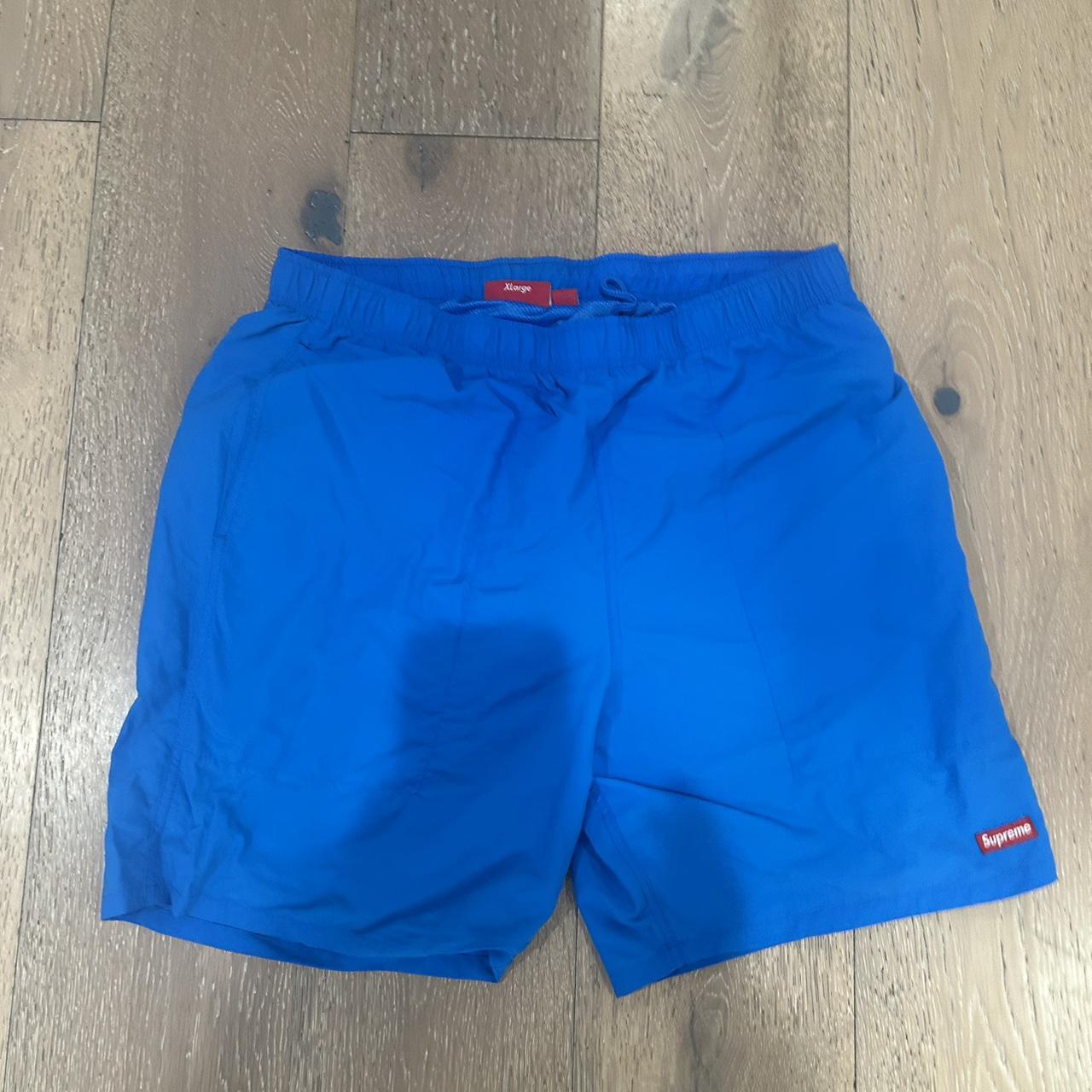 men’s xl supreme bright blue swim short; barely used... - Depop