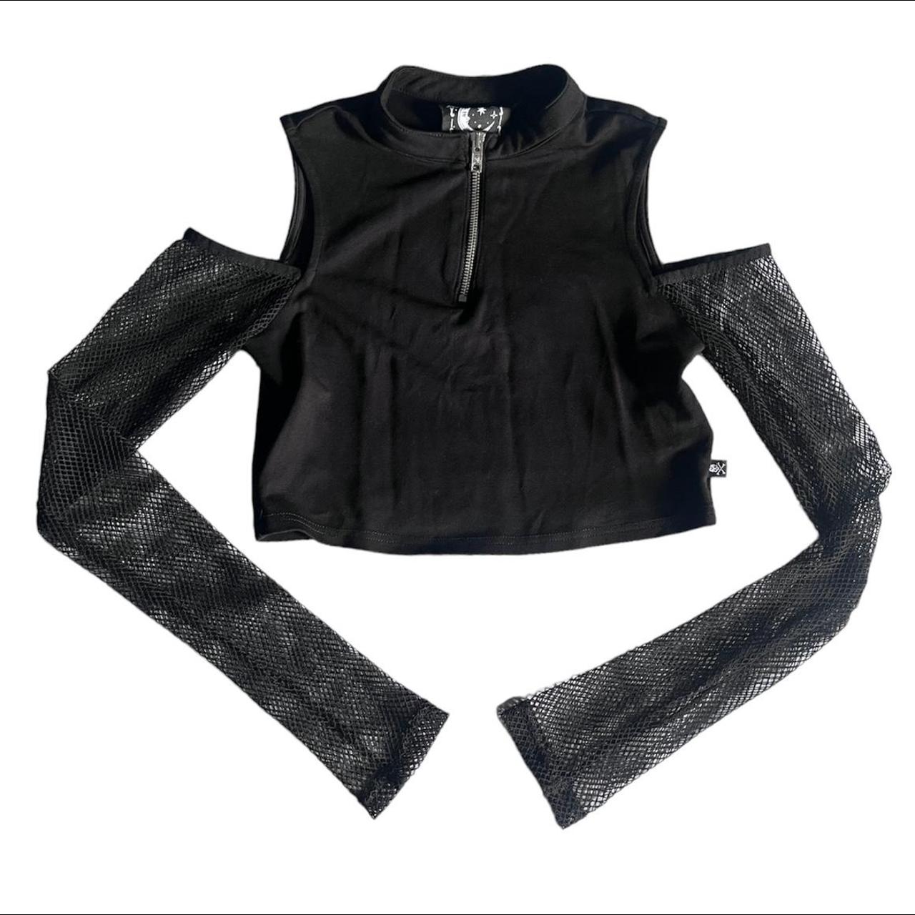 Kill Star— Black cold shoulder top with fishnet... - Depop