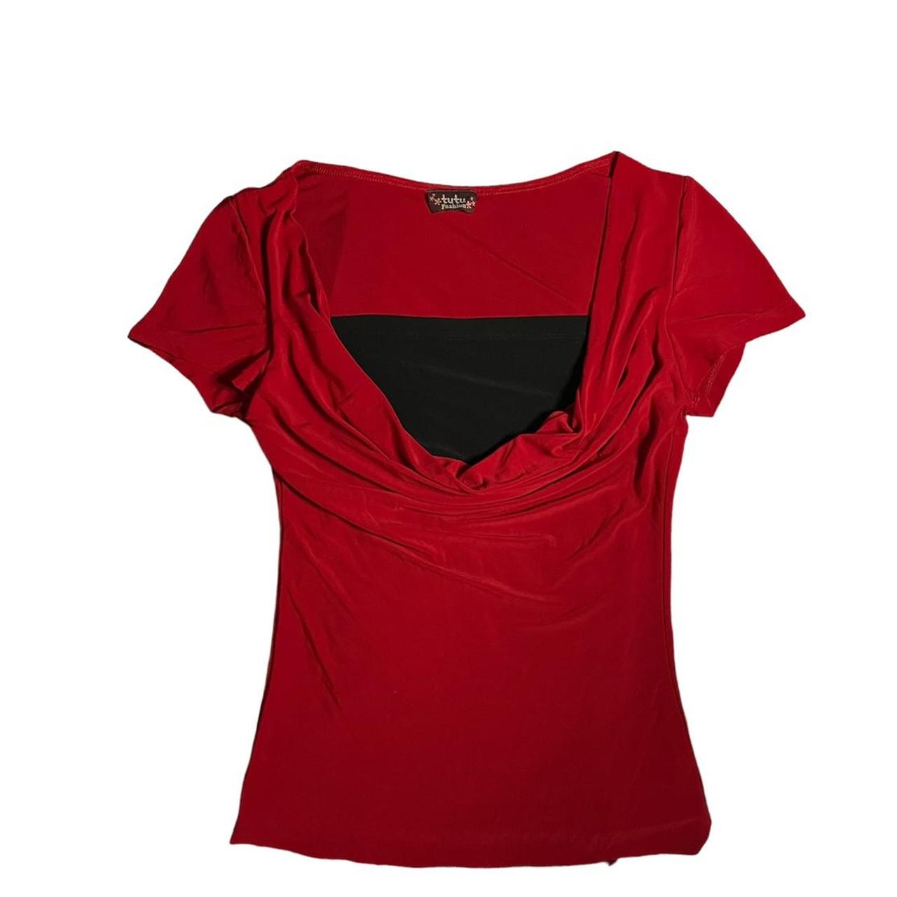 Tutu Fashion — Red top with cowl neck and black... - Depop