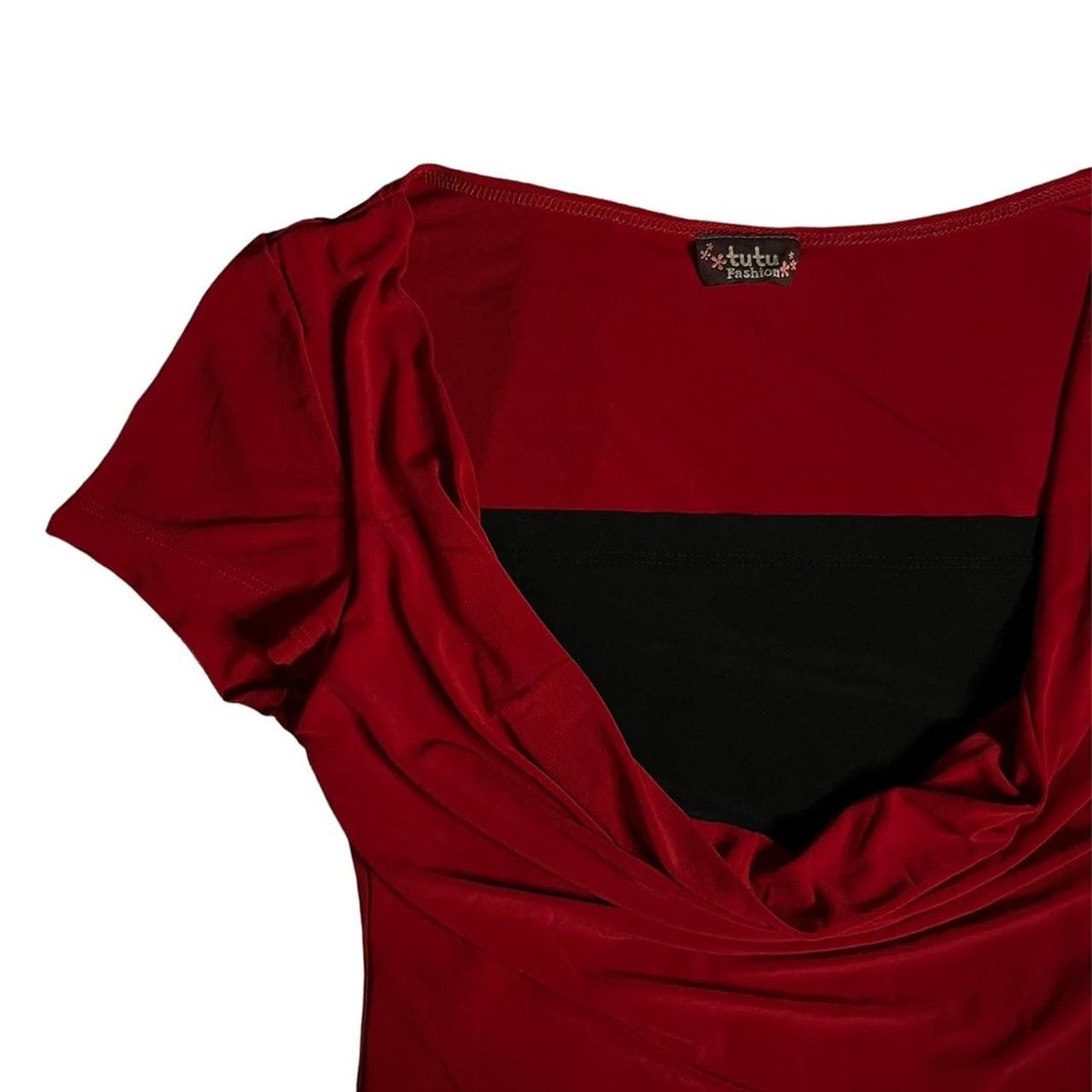 Tutu Fashion — Red top with cowl neck and black... - Depop