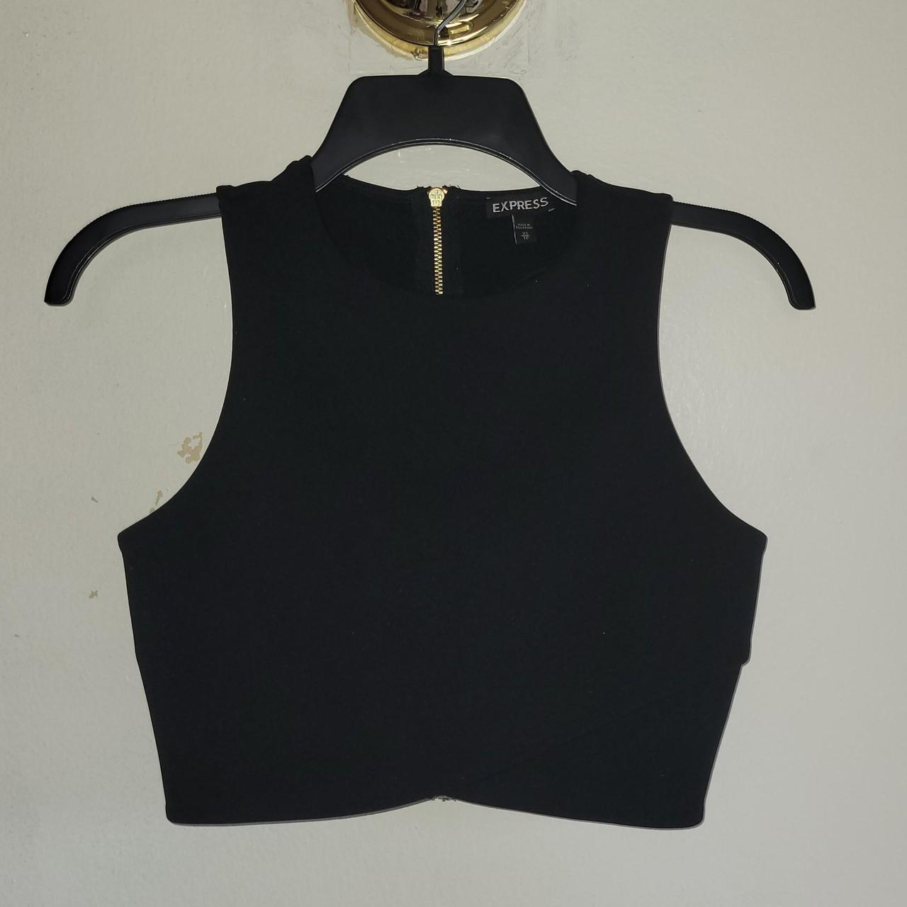 Cropped black tank top with open back details! Gold... - Depop