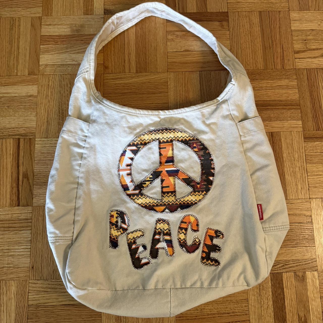 union bay printed/embroidered canvas peace sign tote... - Depop