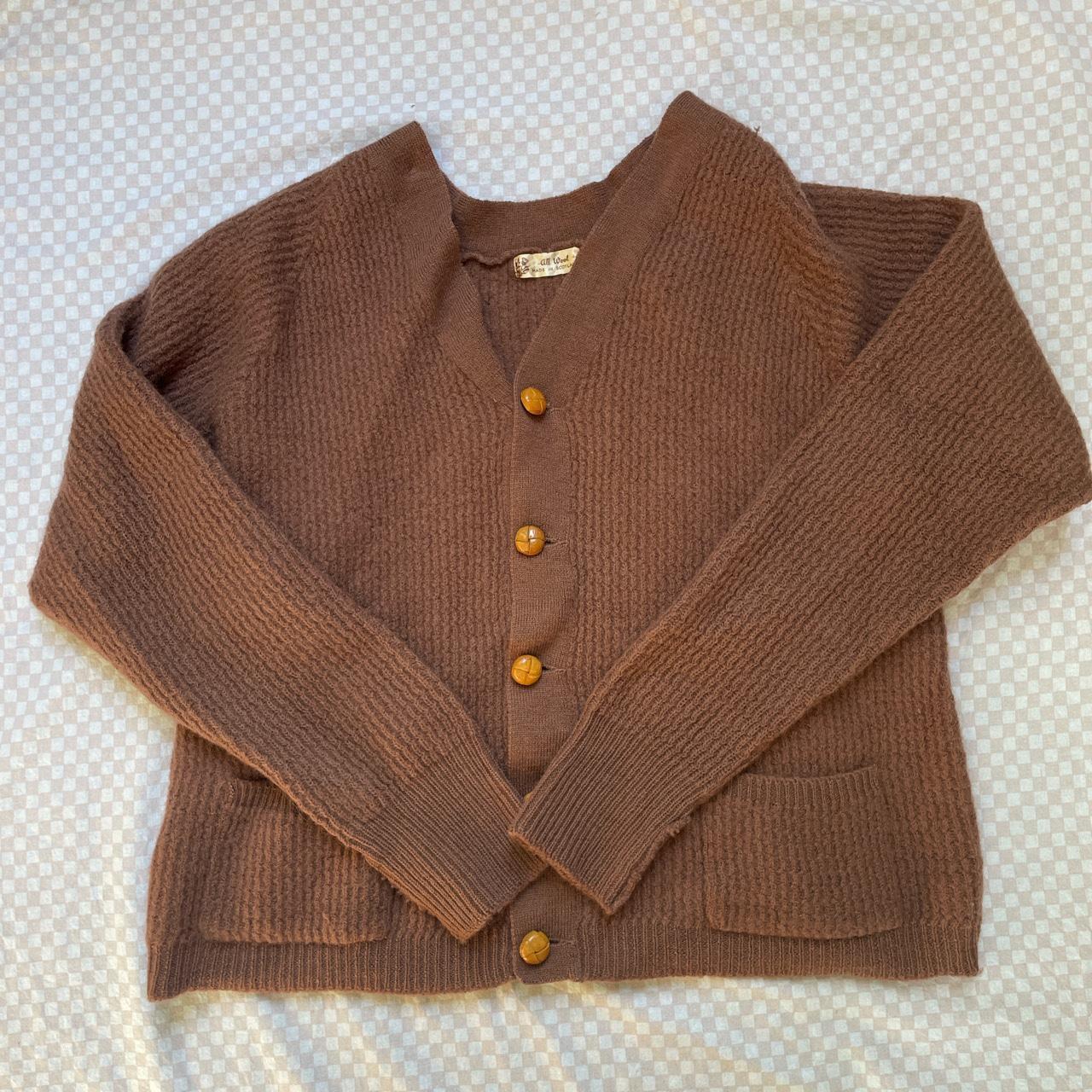 Brown Wool Button Up Sweater • • brand: All Wool... - Depop