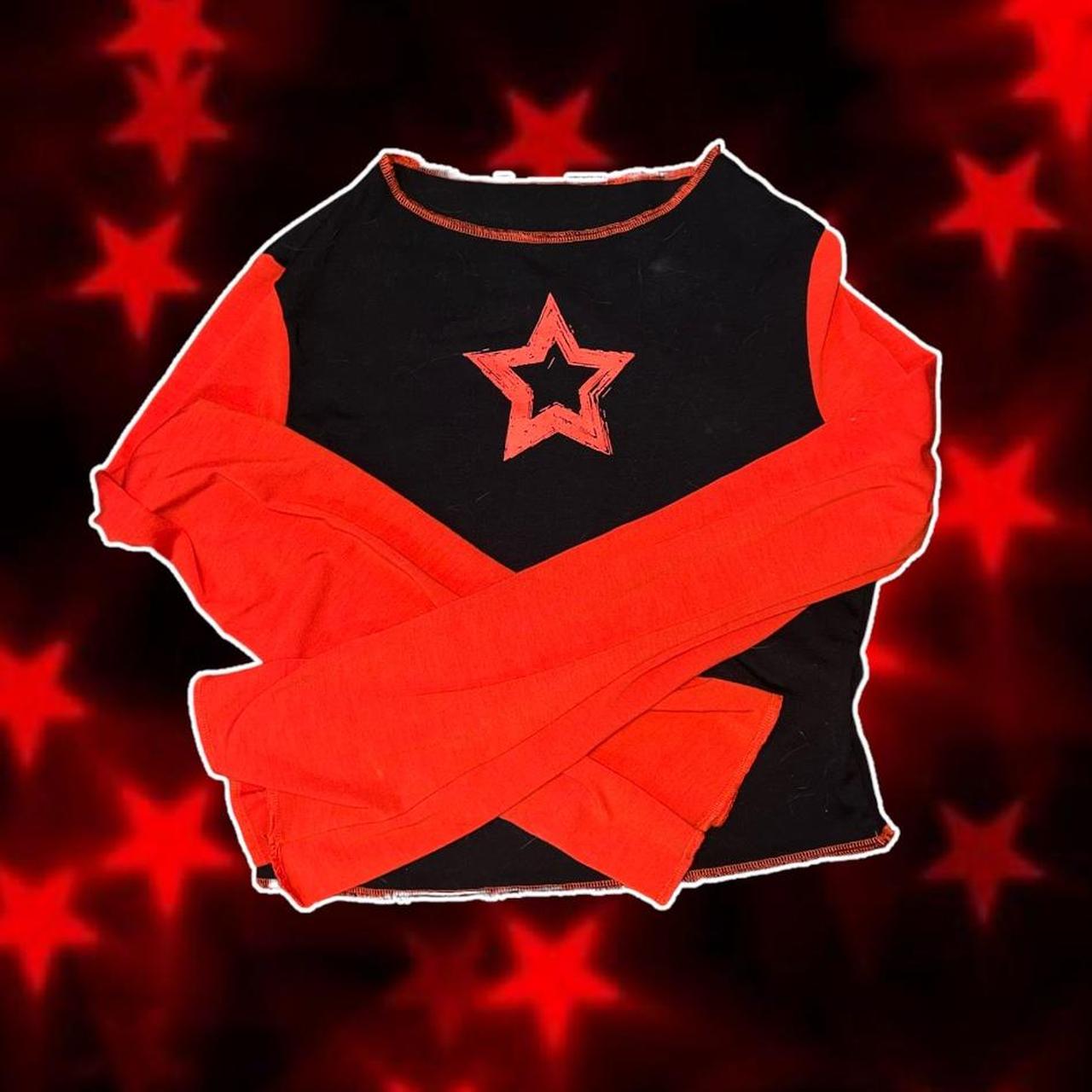y2k vintage mall goth emo red and black star long... - Depop