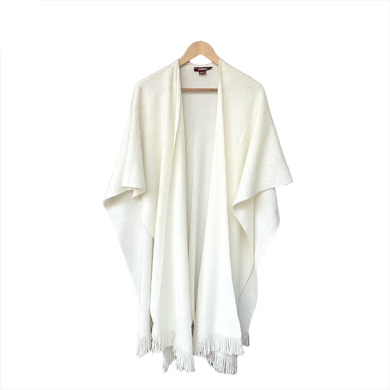 vintage cream knit fabric fringed... - Depop