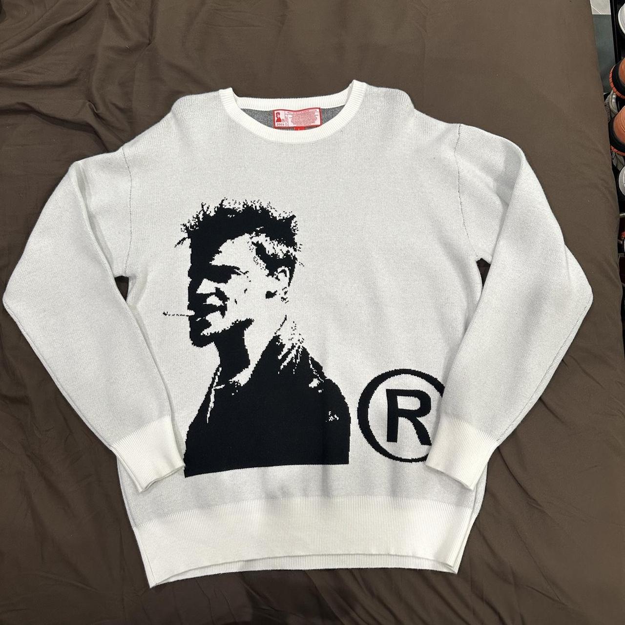 Joy Divizn fight club white knit sweater, size... - Depop