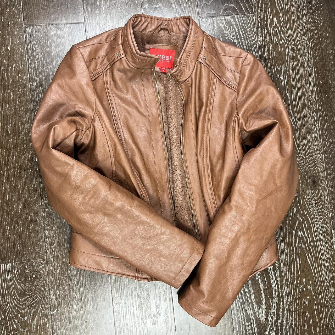 Guess Woman’s Brown Leather Jacket #Guess #Jacket - Depop
