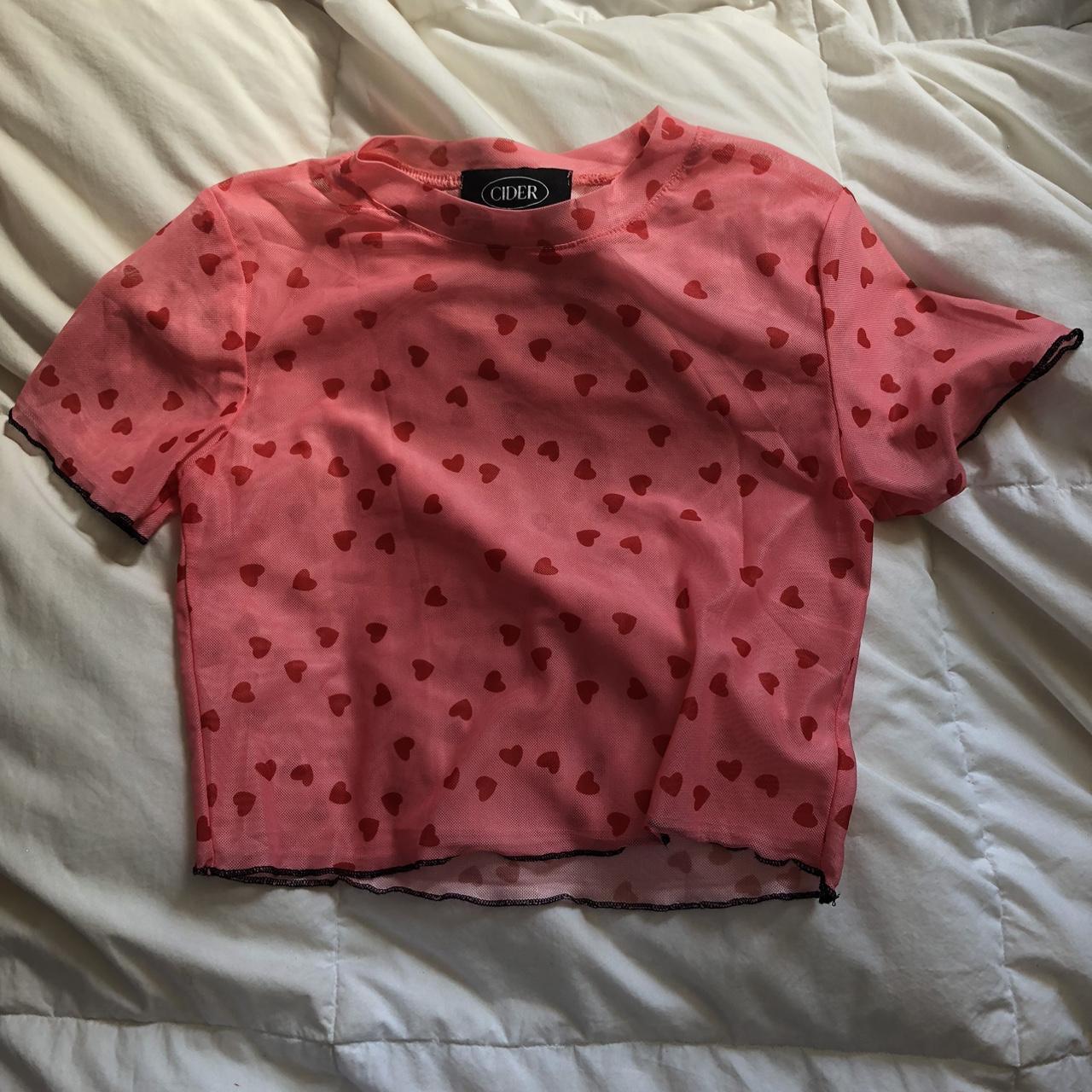 Cider sheer pink heart crop top #cider - Depop