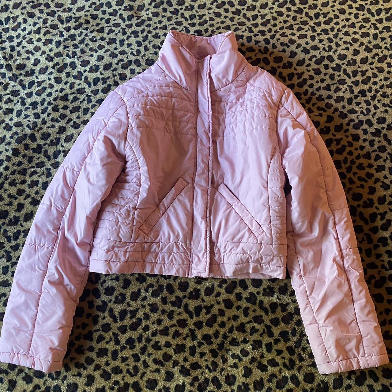cute light pink thin puffer jacket🎀 has rips on the... - Depop