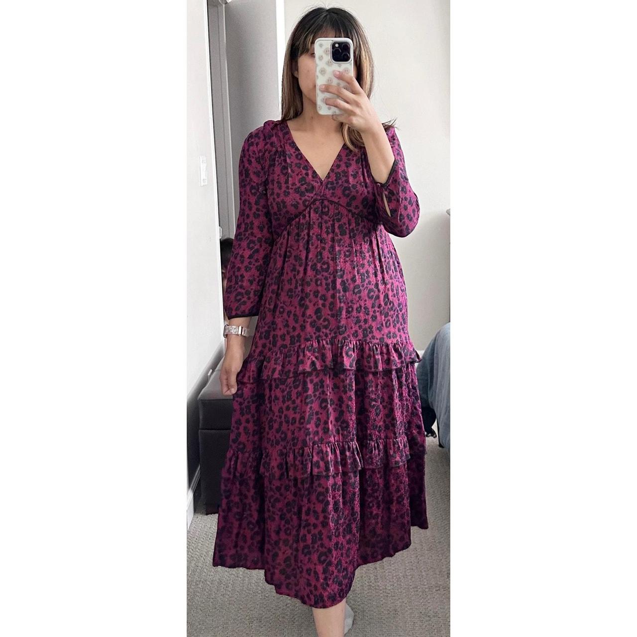 BA&SH Pink Purple Tracy Leopard Print Midi Dress... | Depop