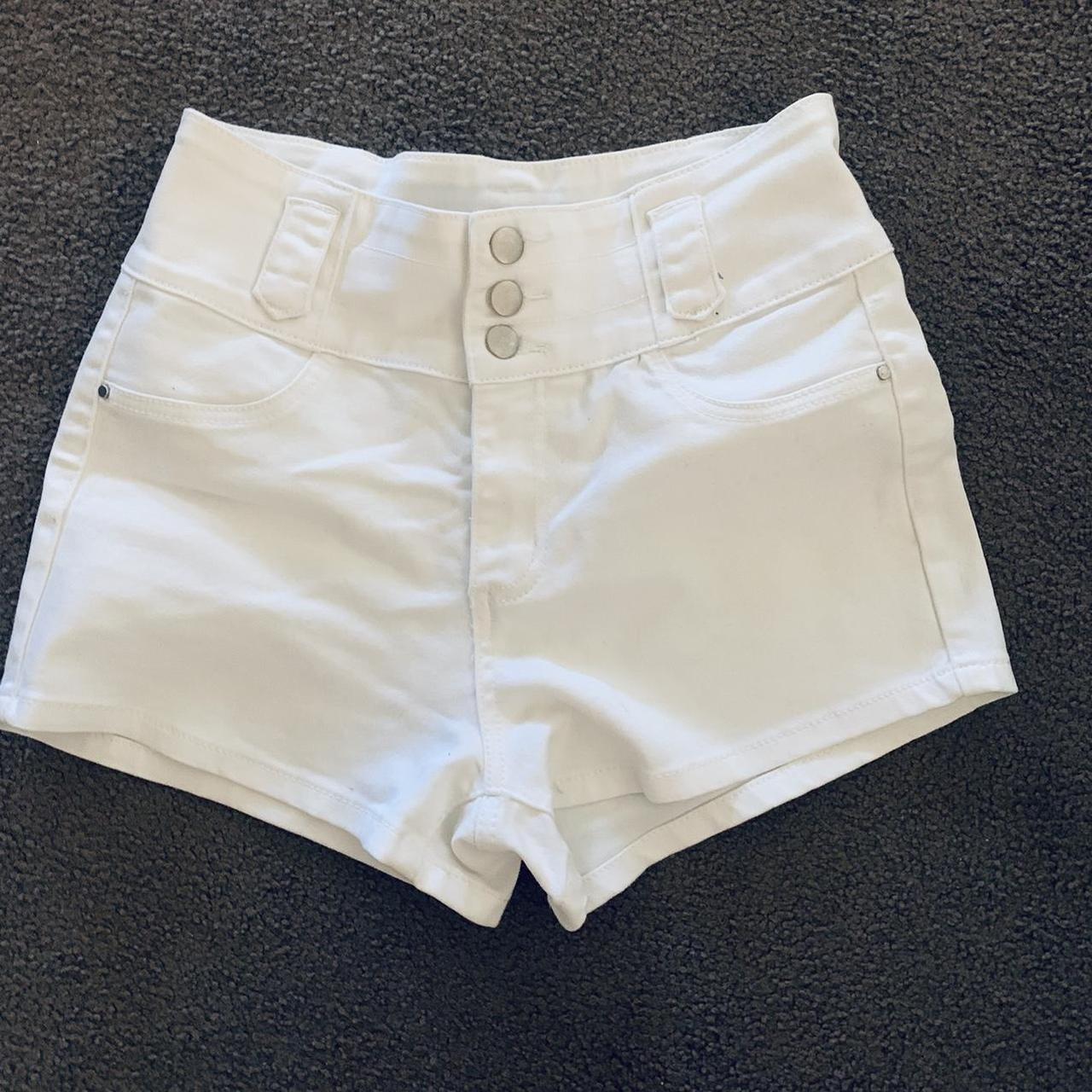 White high wasted, tight fitting shorts size 10... - Depop