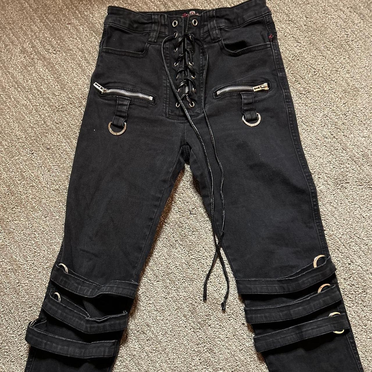 Black tie string skinny jeans Punk style jeans... - Depop