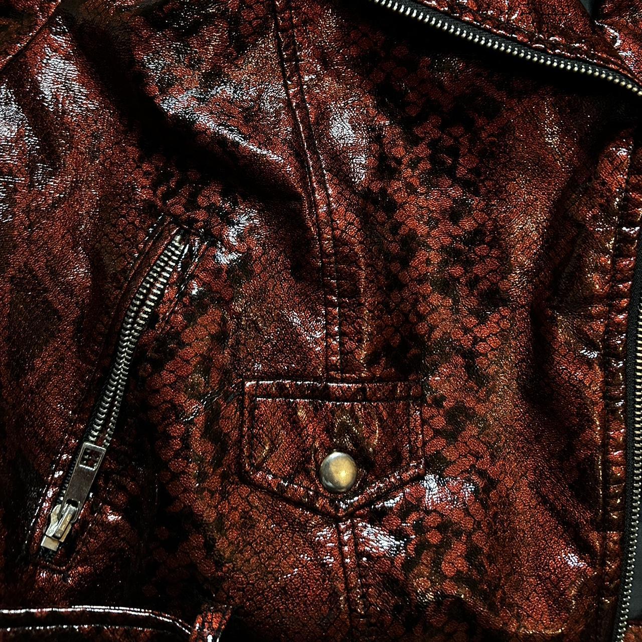 Shiny dark red and black snake pattern jacket Size... - Depop