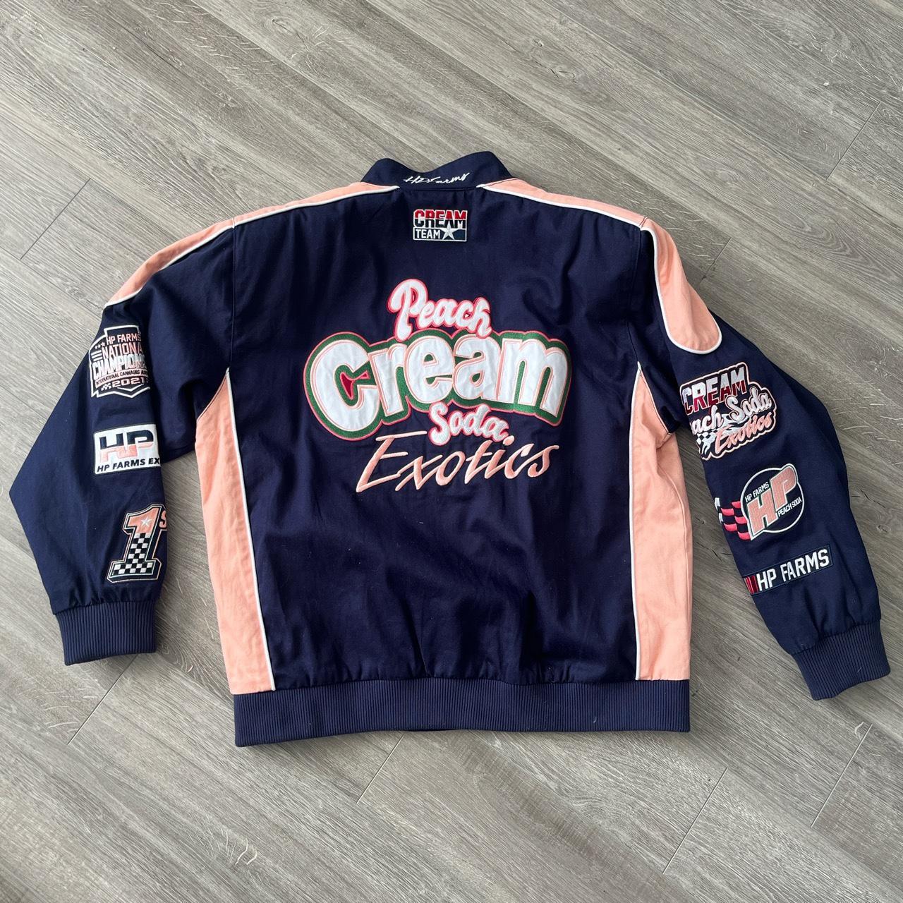 Large peach cream nascar jacket Fits true to size - Depop