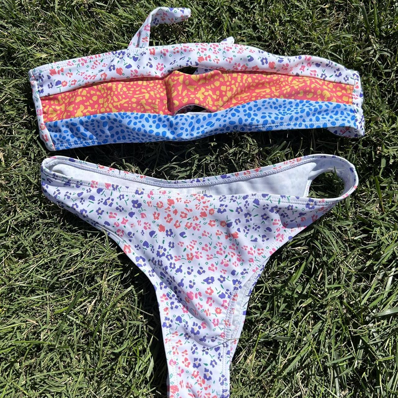 Bandeau bikini with cheeky bottoms - Depop