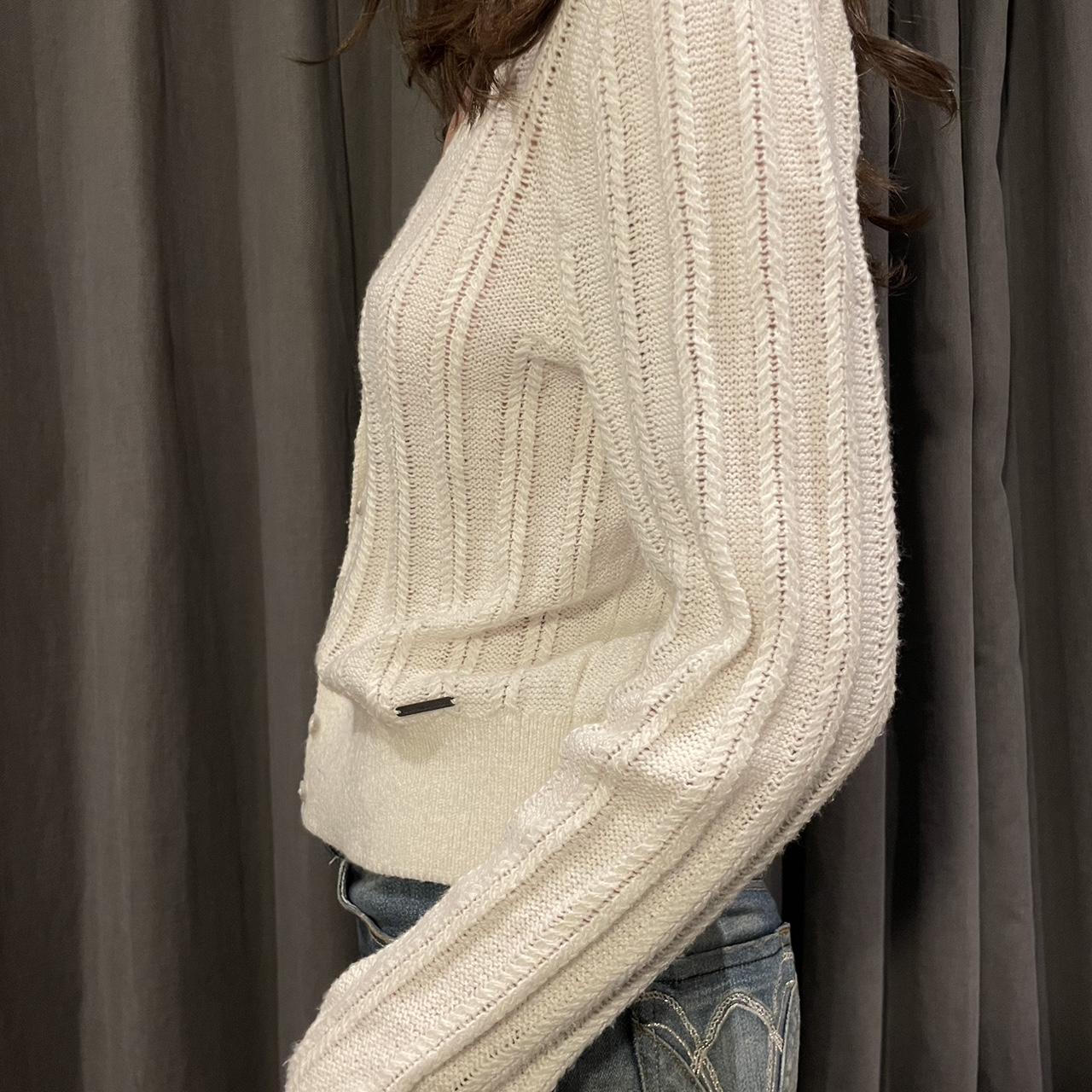 Cream/white, knitted Abercrombie & Fitch cardigan... - Depop