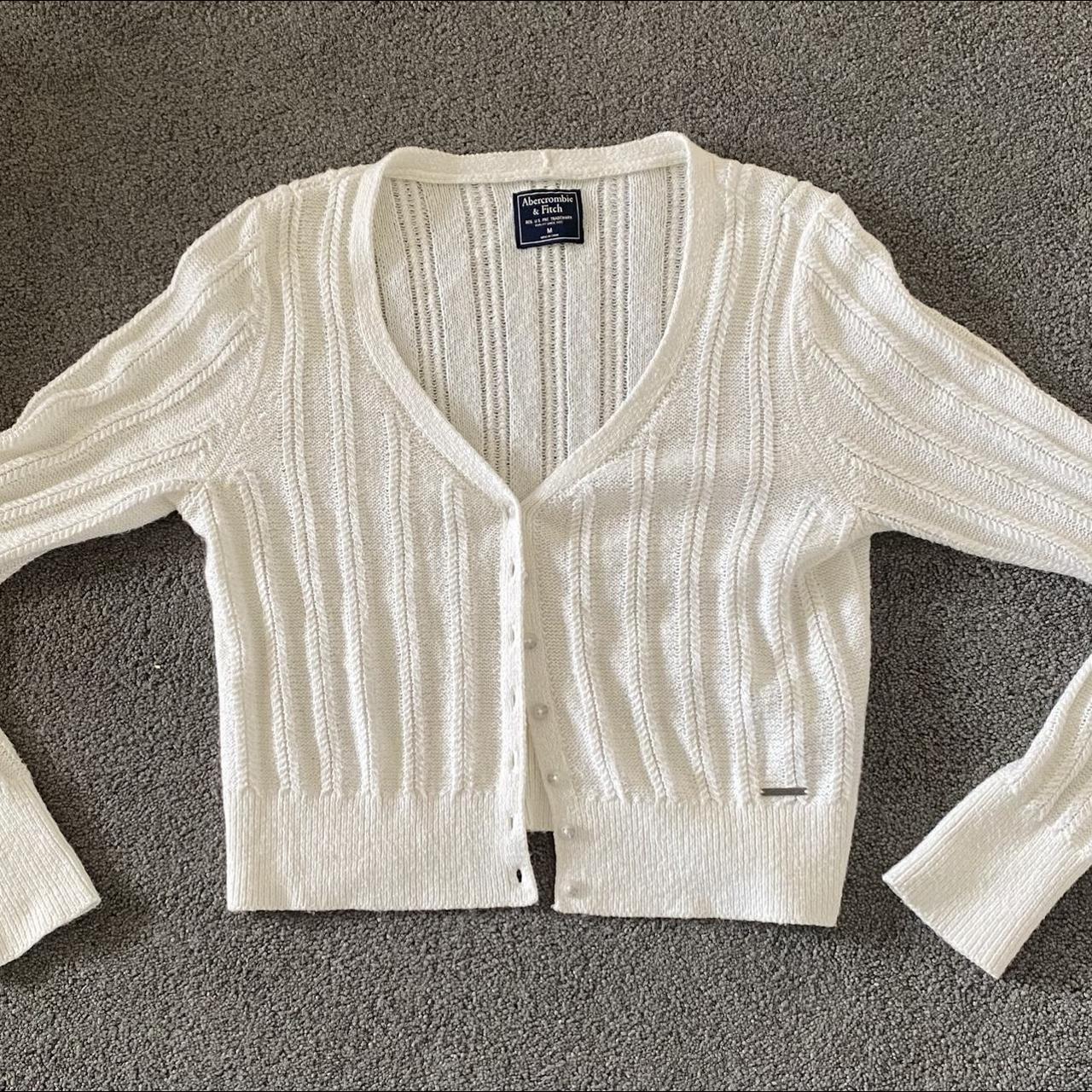 Cream/white, knitted Abercrombie & Fitch cardigan... - Depop