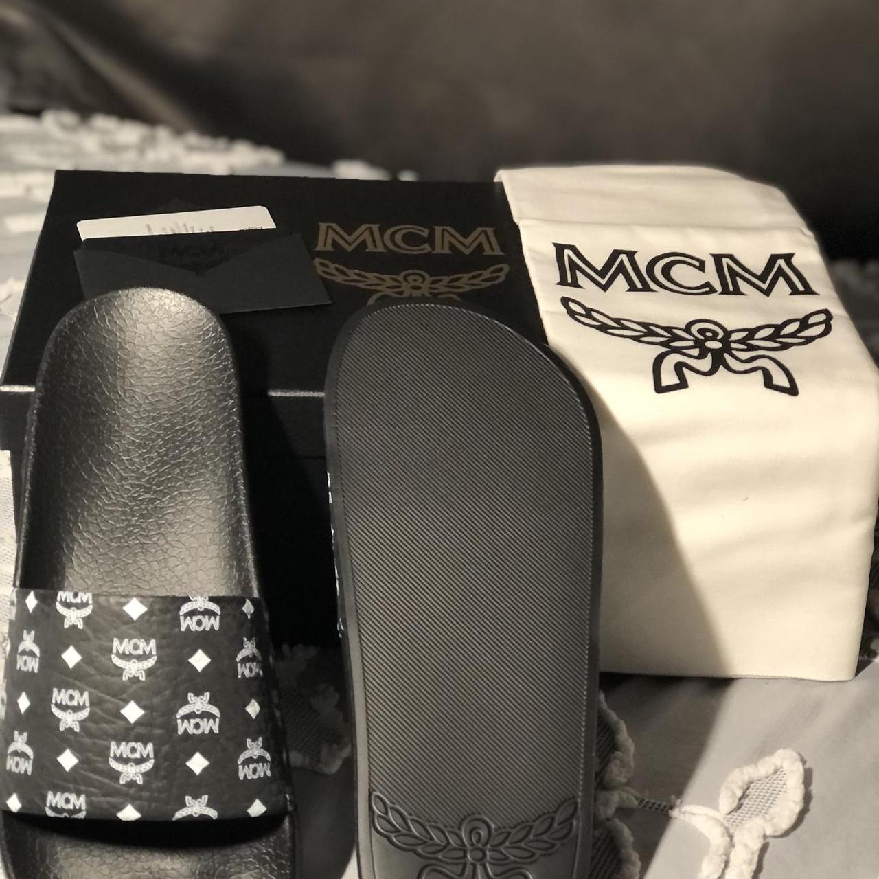 MCM Women's Black and White Slides | Depop