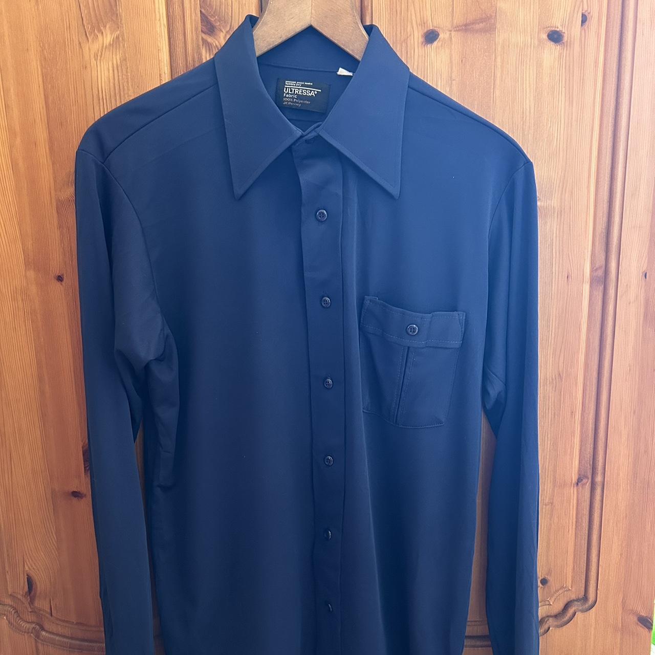 Vintage Ultressa blue/navy button up shirt - Depop