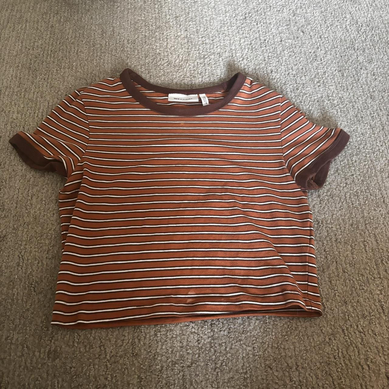 Brown striped crop top. Super cute - only worn once.... - Depop